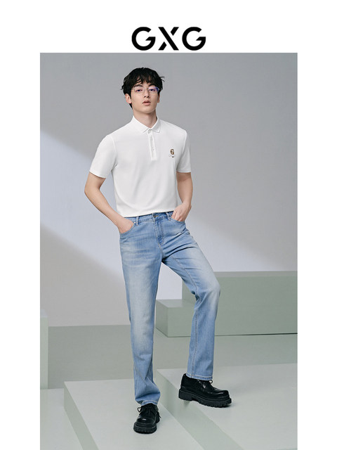 GXG men's clothing 2024 summer embroidered polo shirt with mulberry silk, denim trousers casual ...