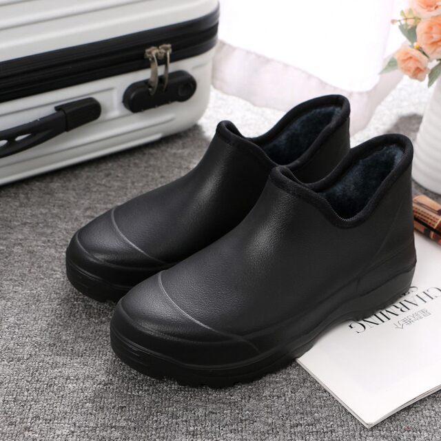 Warm rain boots for men with velvet chef sole upper rubber plastic ...