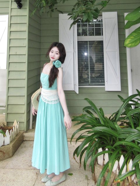 Joe and Joey Tiffany Mint Mambo blue green suspender dress French long ...