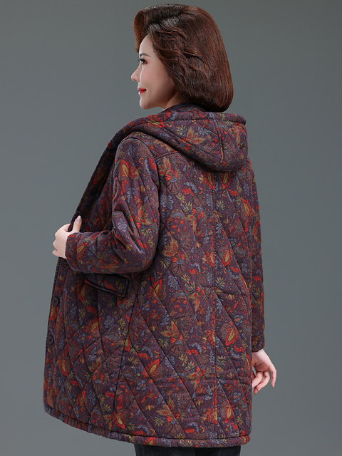 Middle-aged and elderly women's autumn and winter pure cotton hooded ...