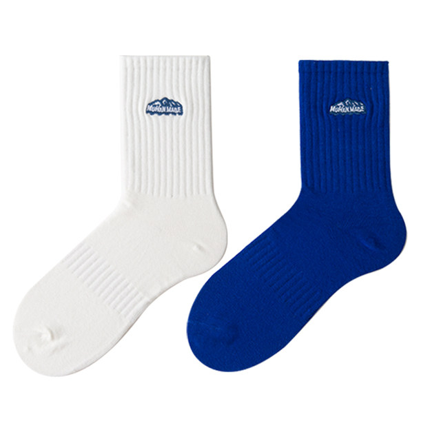 4 pairs of embroidered white short socks for men and women cotton mid ...