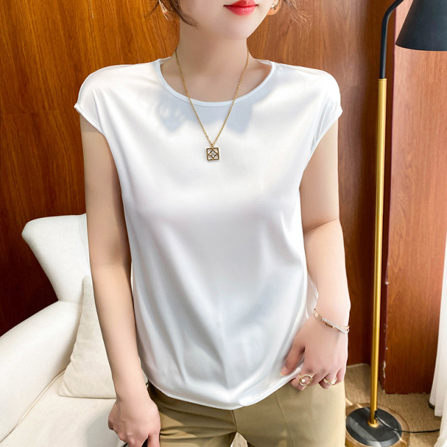 Silk short-sleeved T-shirt women's summer acetate satin new style ...