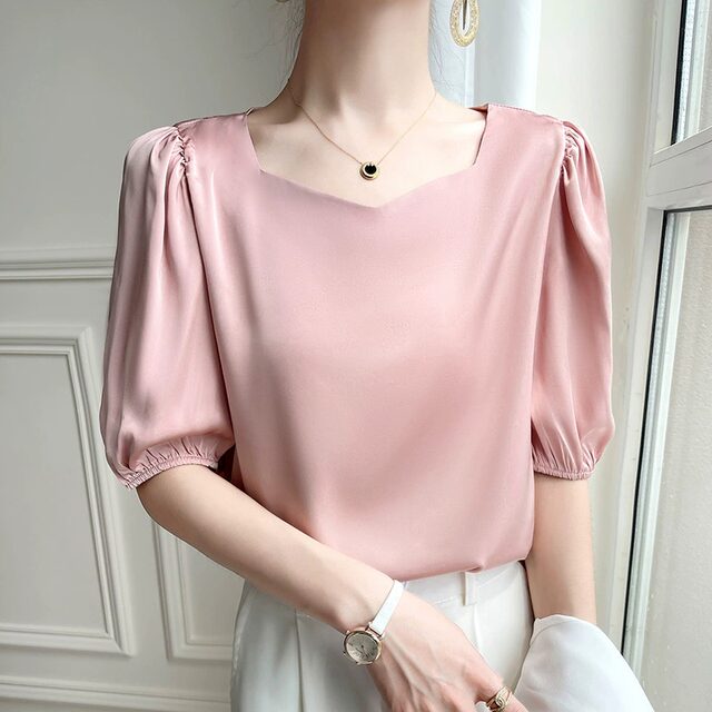 Summer ladies' tops, shirts, short-sleeved loose silk satin mulberry ...