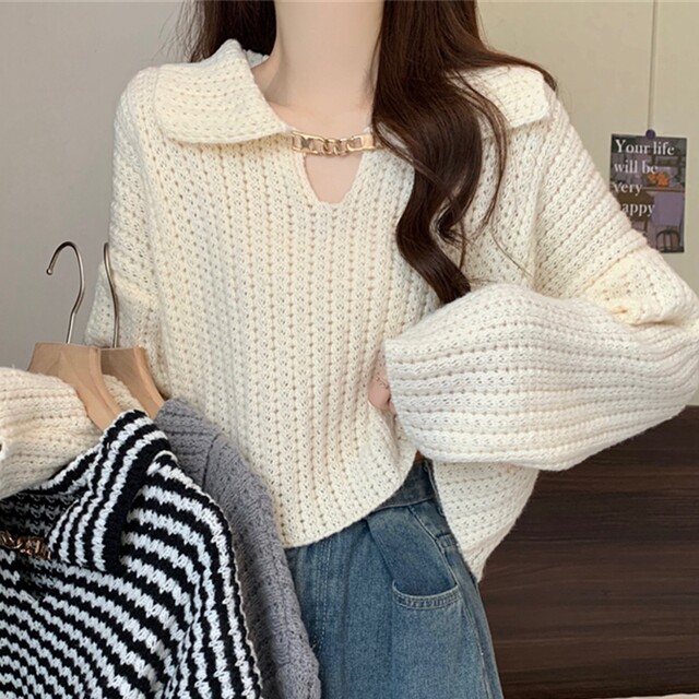 Caiyi Pavilion, white short sweater female autumn and winter design ...