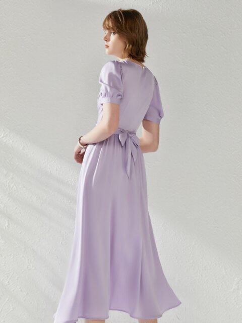 2024 Summer new heavy silk taro purple temperament medium long skirt ...