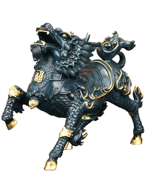 Copper Qilin Ornament Pair of Pure Brass Male and Female Lucky Living ...