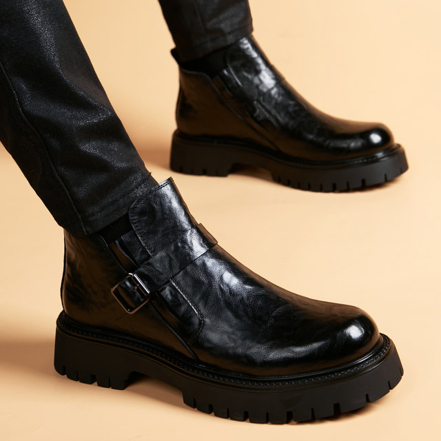 New style Martin boots men's genuine leather thick-soled British style ...