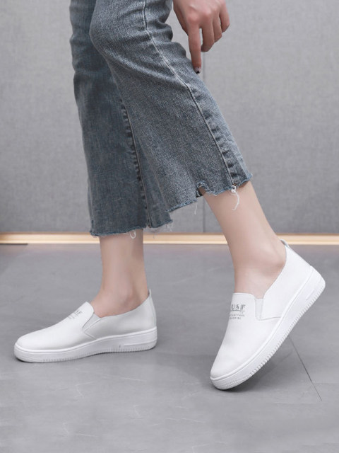 Casual leather noodle small white shoes female spring lazy flat shoes ...