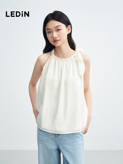 Lecho halter neck strap design bright silk fabric shirt 2025 summer new ...