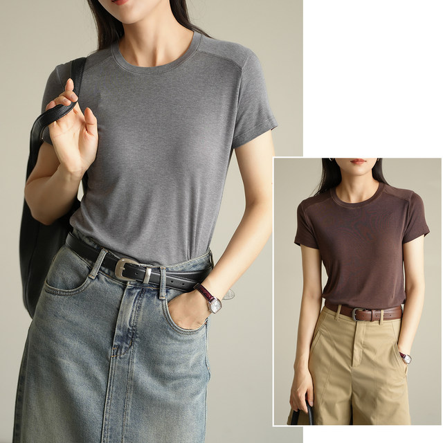 Acetate + Lyocell Summer Refreshing T-shirt Women's Round Neck Thin ...