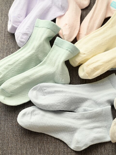 Children's pure cotton mesh socks, boys and girls solid color elastic ...