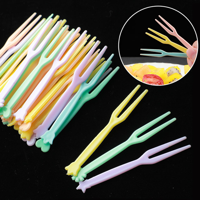 Fruit fork set fruit sign disposable plastic two-tooth home eating ...