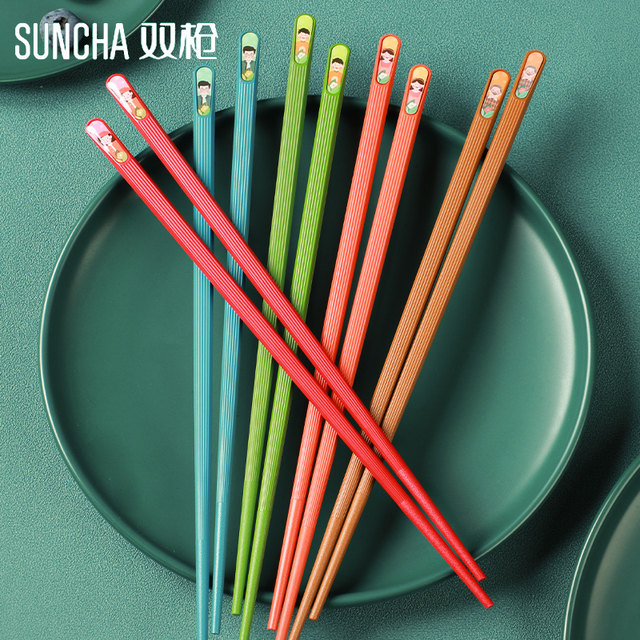 Double -gun color antibacterial alloy chopsticks Family family family ...