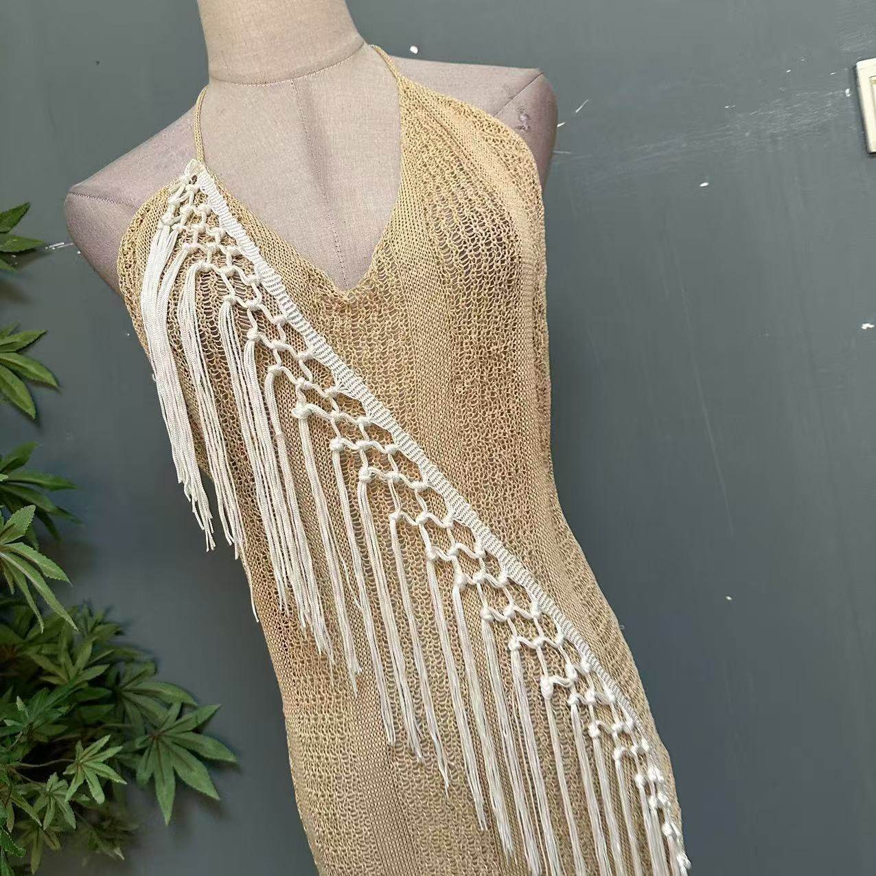 0106-11 Foreign trade trend brand fashion hollow woven halter neck ...