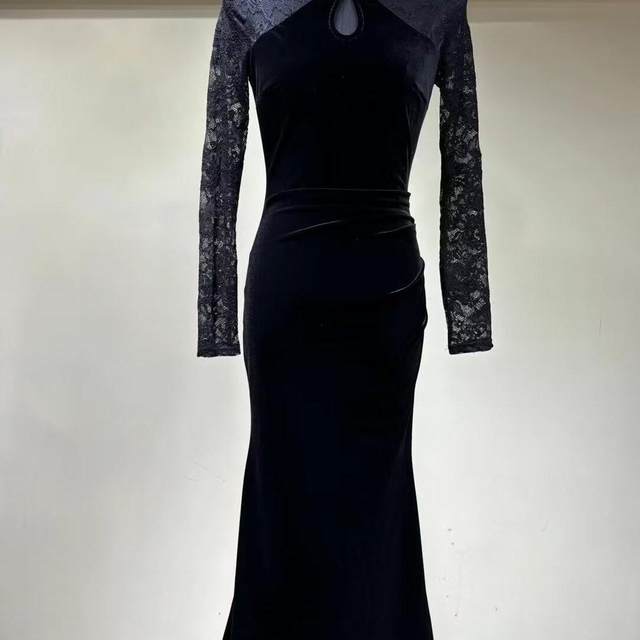 Luo's high-end retro lace and velvet modified cheongsam dress is slim ...