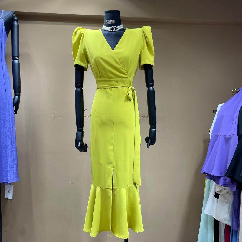 Luo Advanced Vedic V -neck Waist Limited Pure Color Dress Skirt Skin ...