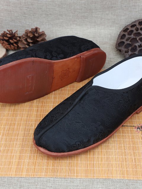 Pure handmade old Beijing cloth shoes men's single shoes casual cowhide ...