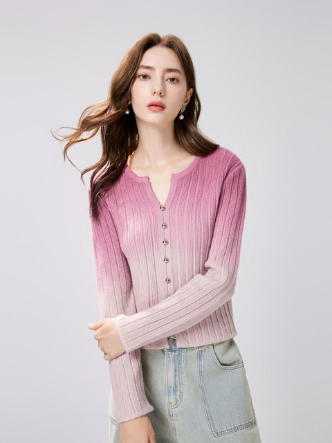 Qiushui Yiren Casual Sweet Cool Pink Gradient Sweater 2024 Winter New ...