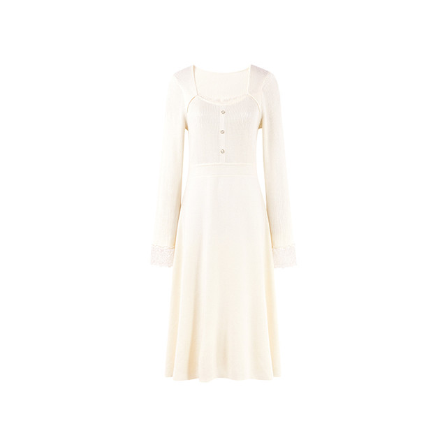 Qiushui Yiren French Elegant Square Neck Knitted Dress 2024 Winter New ...
