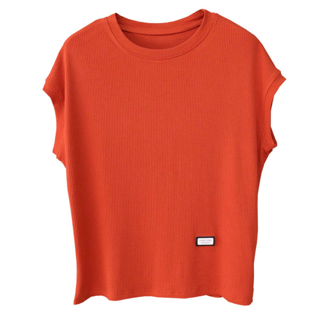 Wild pure color round neck thread T -shirt female 2021 new loose and ...