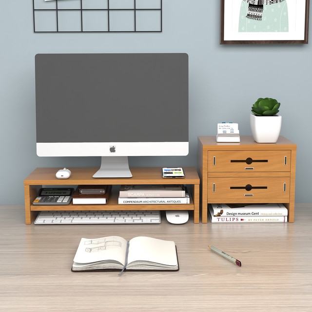 Desktop computer elevated monitor screen elevated platform double-layer ...