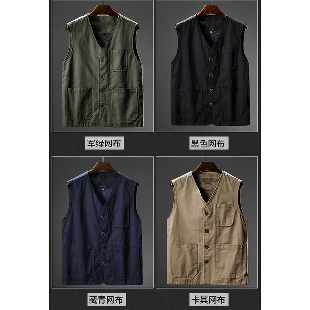 Dad vest men's spring and autumn large size cotton multi-pocket elderly ...