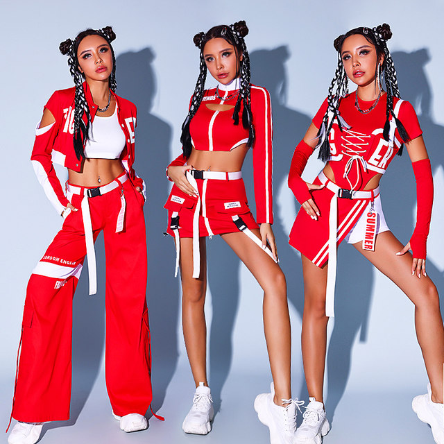 Women's group costumes red hip-hop hip-hop costumes Korean dance girl ...