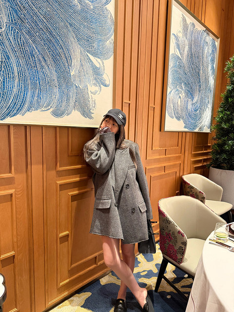 wann classic ac bristled herringbone wool blazer for women's autumn and ...