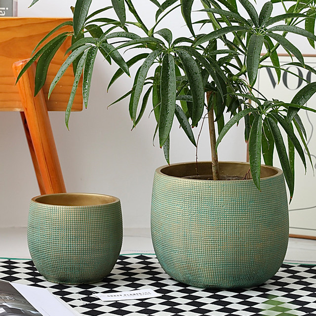 Monstera cement flowerpot ceramic black retro large floor-standing ...