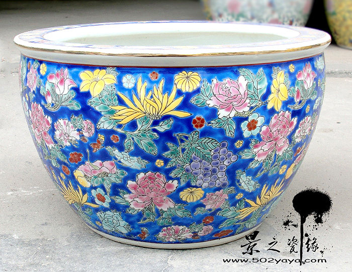 Jingdezhen ceramic fish tank hand-painted pastel goldfish tank turtle ...