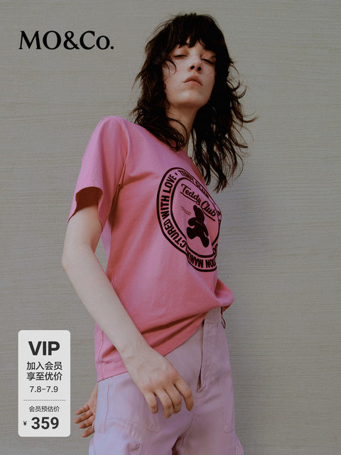 MOCO Teddy Bear Badge Cute Print Round Neck Short Sleeve Loose T-shirt ...