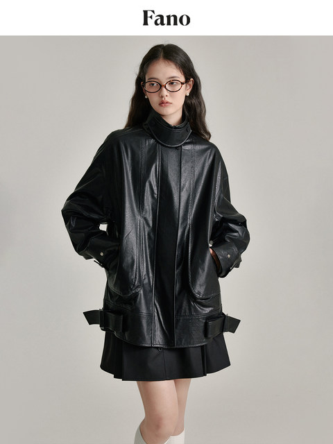 Fan Luo fashionable retro style thin leather jacket with adjustable ...