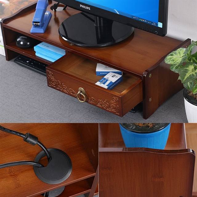 Desktop computer monitor heightening shelf bamboo solid wood ...