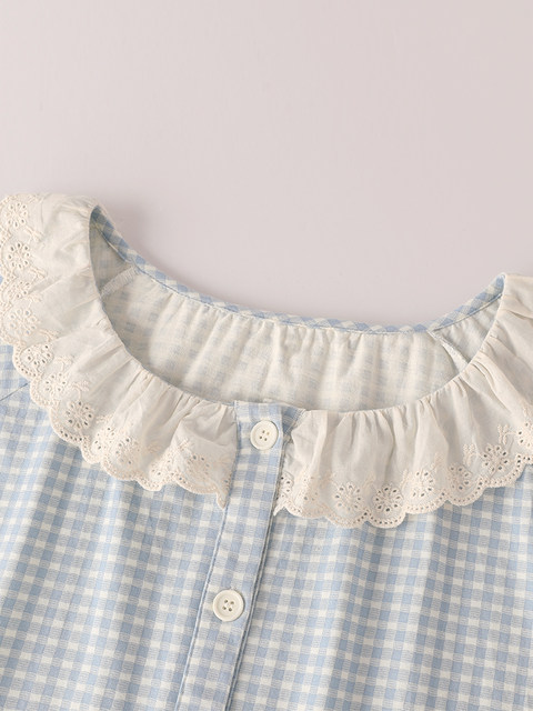 {Sound of Sea Salt} Checkered sweet pure cotton pajamas for women's ...