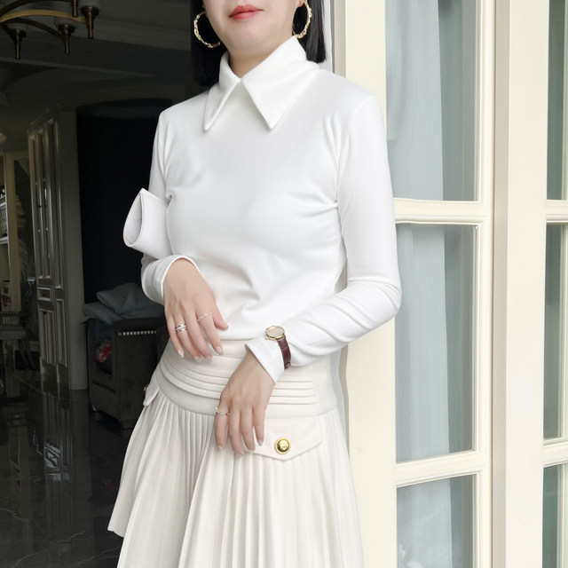 polo collar double-sided German velvet bottoming shirt for women autumn ...