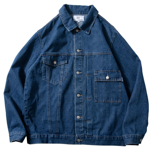 Denim jacket men's Japanese retro washed blue cotton lapel top men's ...