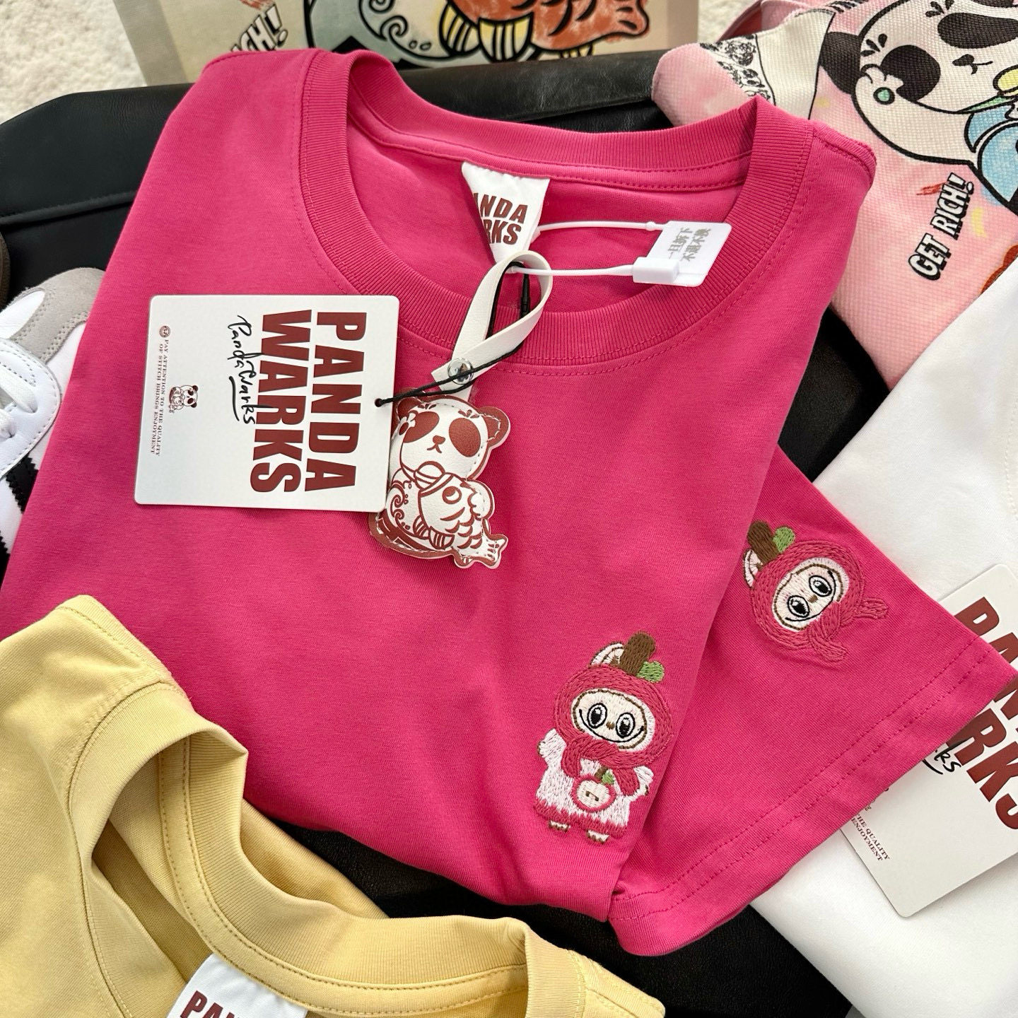 pandawarks fruit labub embroidered pure cotton short-sleeved T-shirt women's top 2025 summer ...