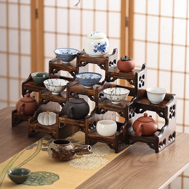 Chinese desktop small Bogu rack solid wood teapot display rack purple ...