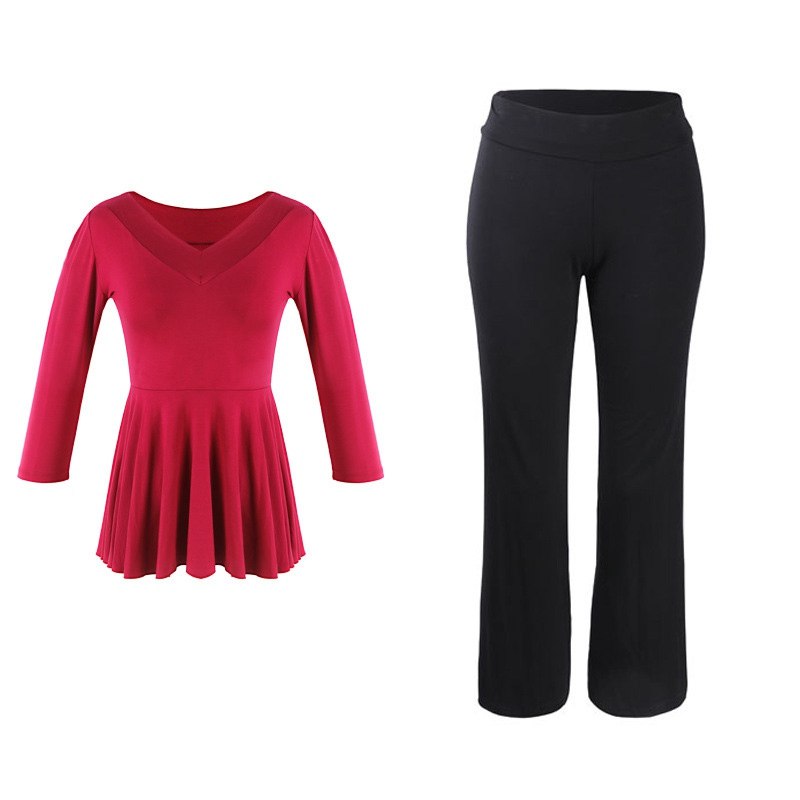 Modern Dance Practice Clothes - Autumn Square Dance Modal V-Neck Set