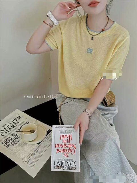 GY 50 spliced collar letter embroidered short sleeves