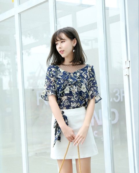 Dream of Xia Lei lace off -shoulder chiffon shirt plus white cotton ...