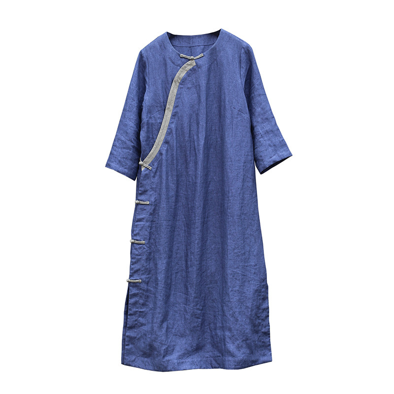 Enzyme linen tea robe classic retro light Chinese style cheongsam ...