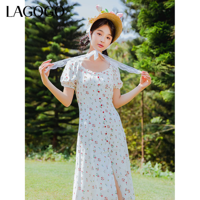 Lagogo Lagugu summer new style ladylike square collar high waist floral ...