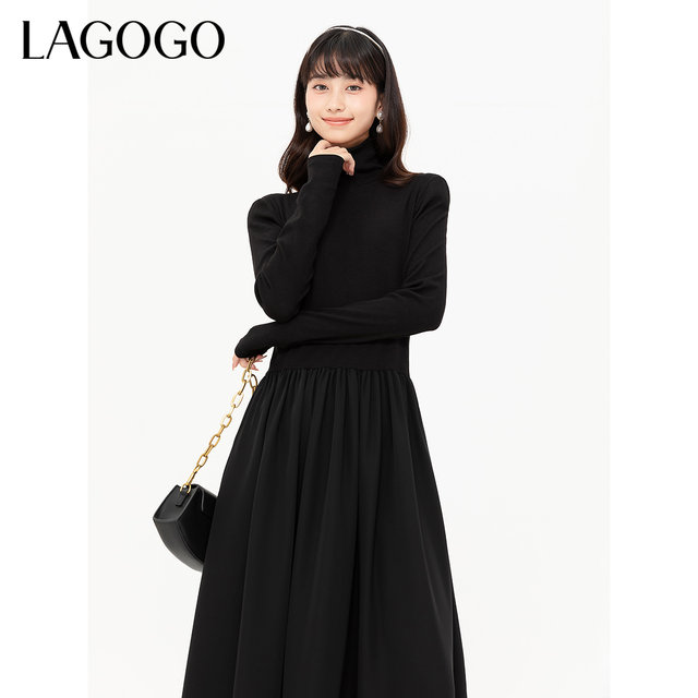 Lagogo Lagogu high collar knitted black dress for women 2024 spring new ...