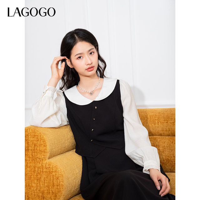 Lagogo Lagu Valley 2024 Autumn new temperament doll collar stitching is ...