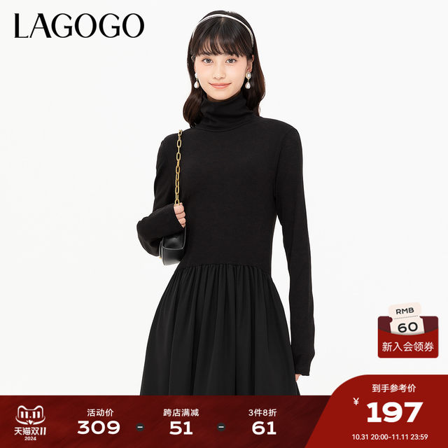 Lagogo Lagogu high collar knitted black dress for women 2024 spring new ...