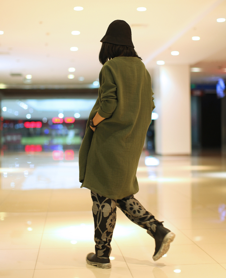 Jiang Huan's original design art department temperament style pure hemp big shirt dress Qing ...