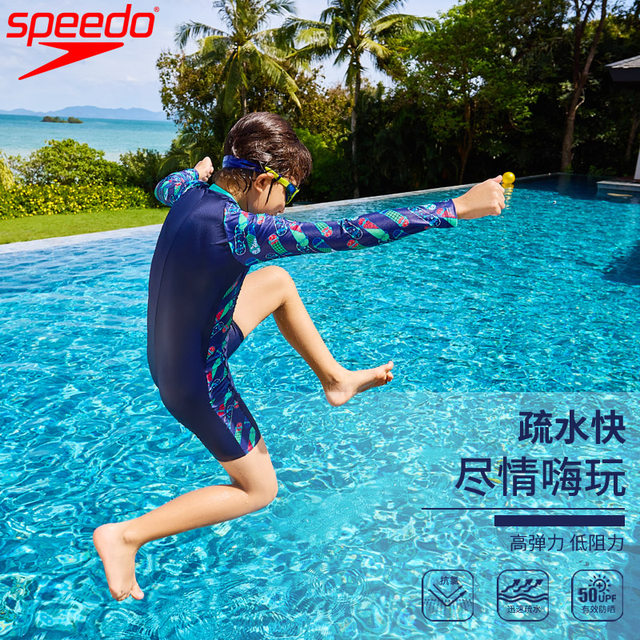 speedo boys' long-sleeved knee-high covering sun protection quick ...
