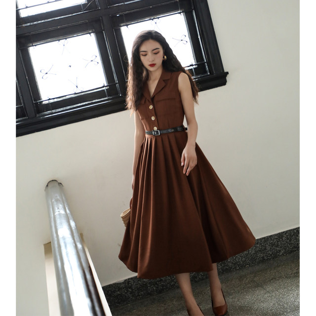 JUJU Hong Kong style retro dress suit collar sleeveless tooling skirt ...