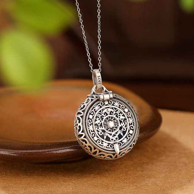 S925 sterling silver lapis lazuli old retro national trend enamel lotus ...